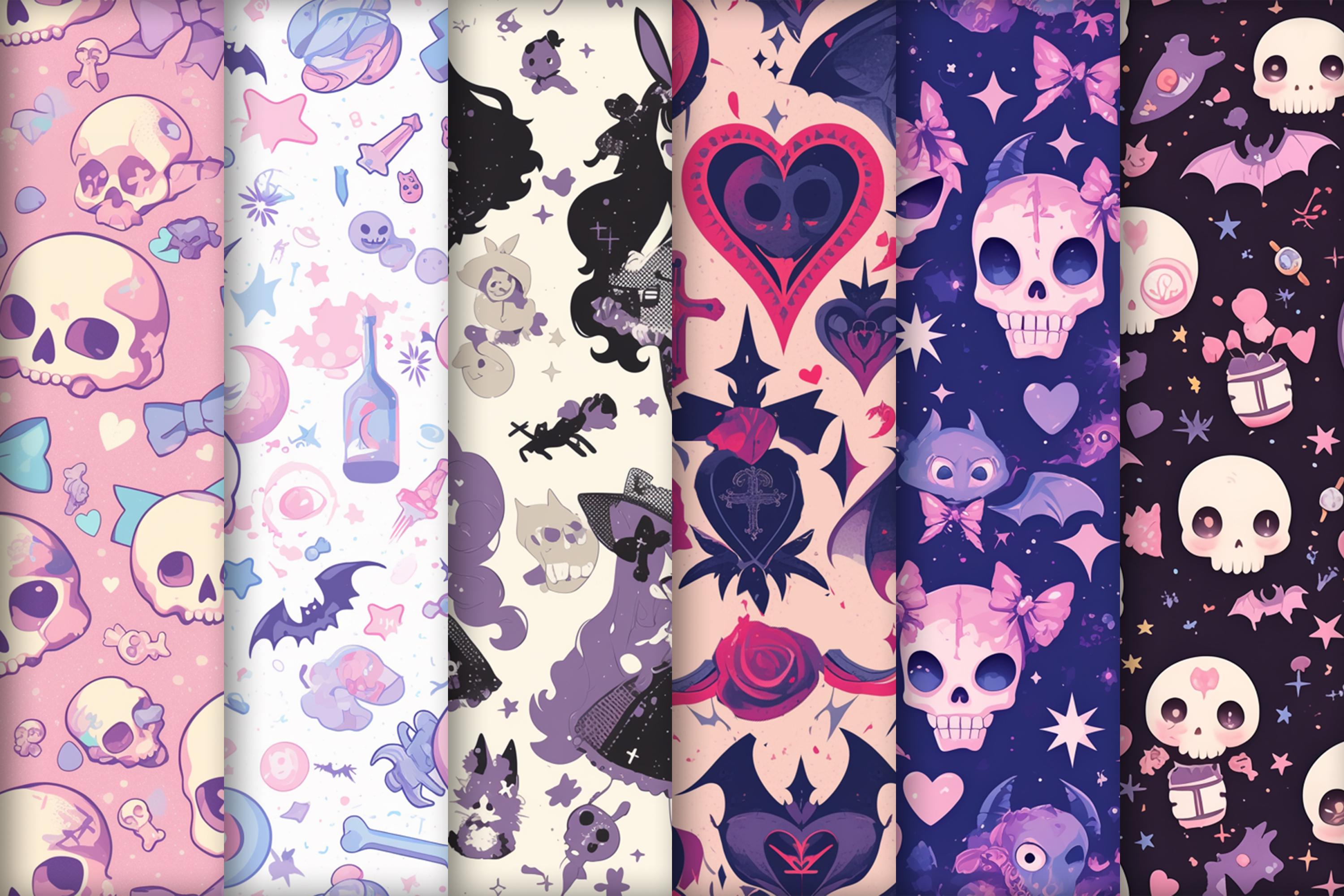Cute Pastel Goth Pattern | Seamless Digital Paper Patterns | Cute Fun ...