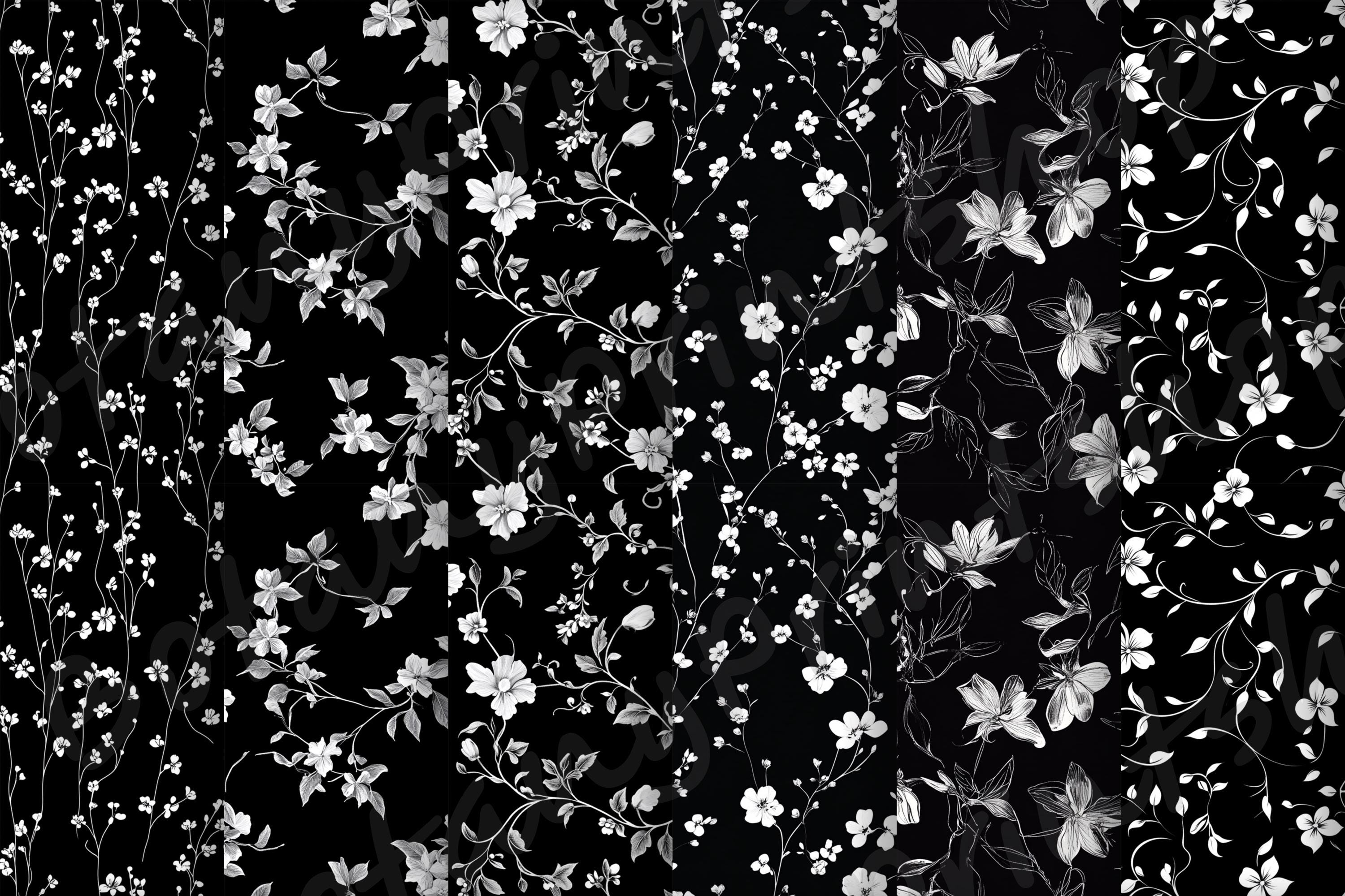 Black & White Flowers Digital Paper | Seamless Patterns | Floral ...