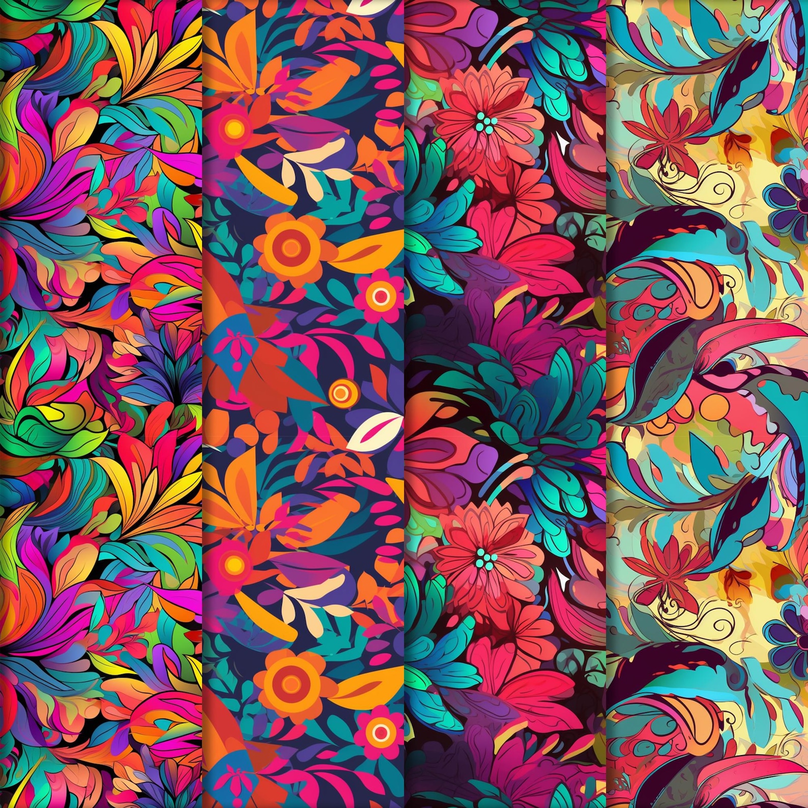 Colorful Abstract Floral Digital Paper: Seamless Patterns (digital ...