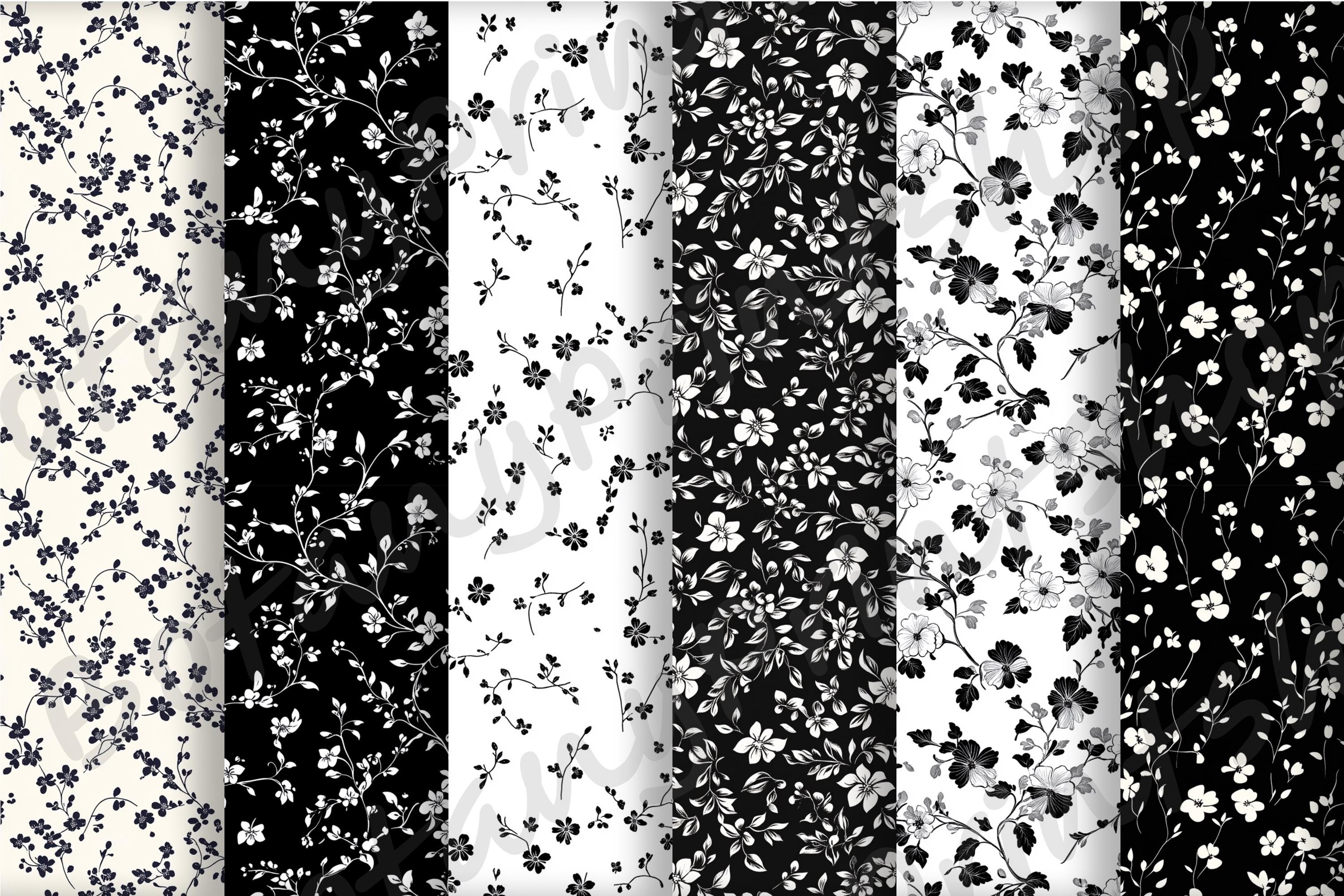 Black & White Flowers Digital Paper | Seamless Patterns | Floral ...