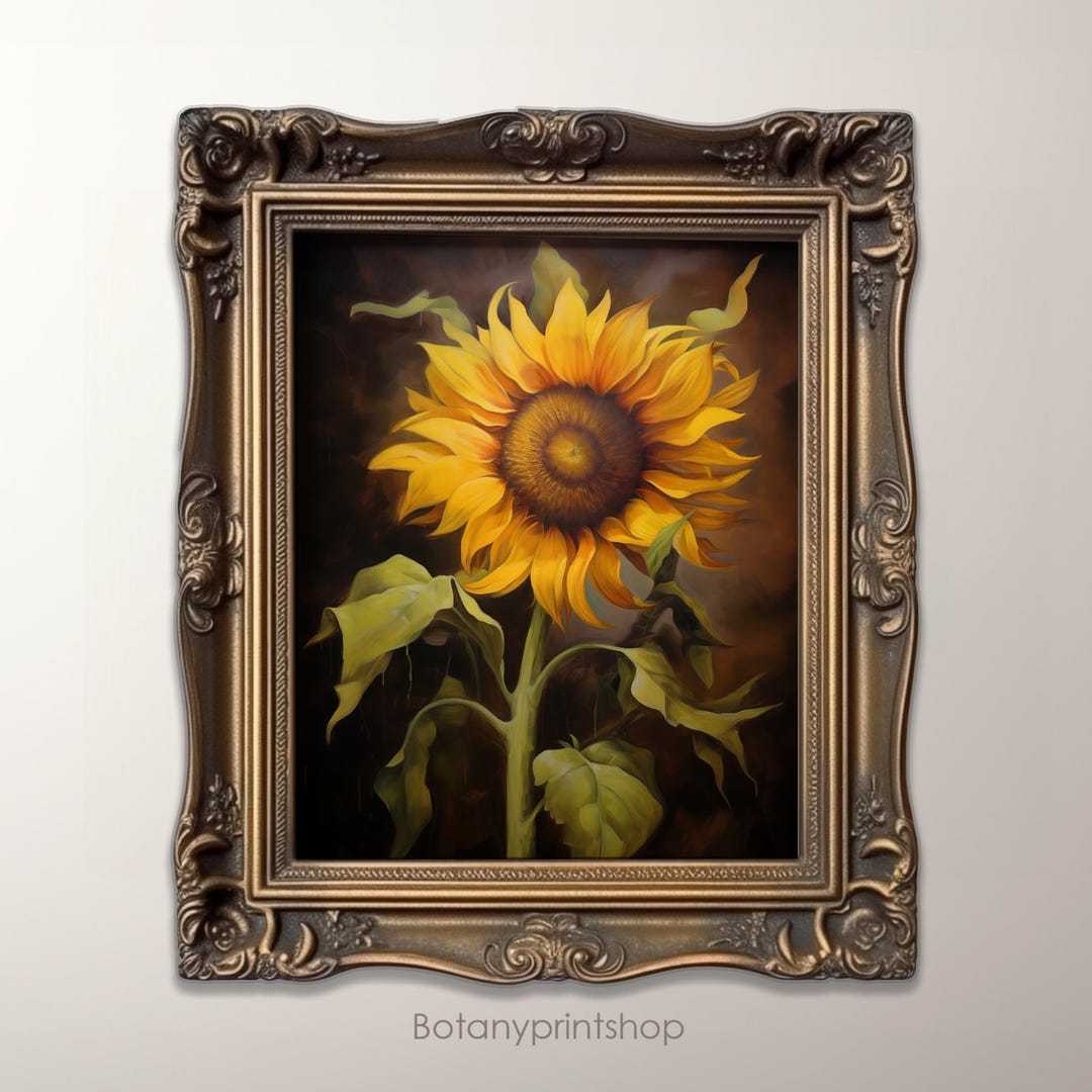 Sunflower Oil Painting Print: Dark Academia Floral Bouquet (instant ...