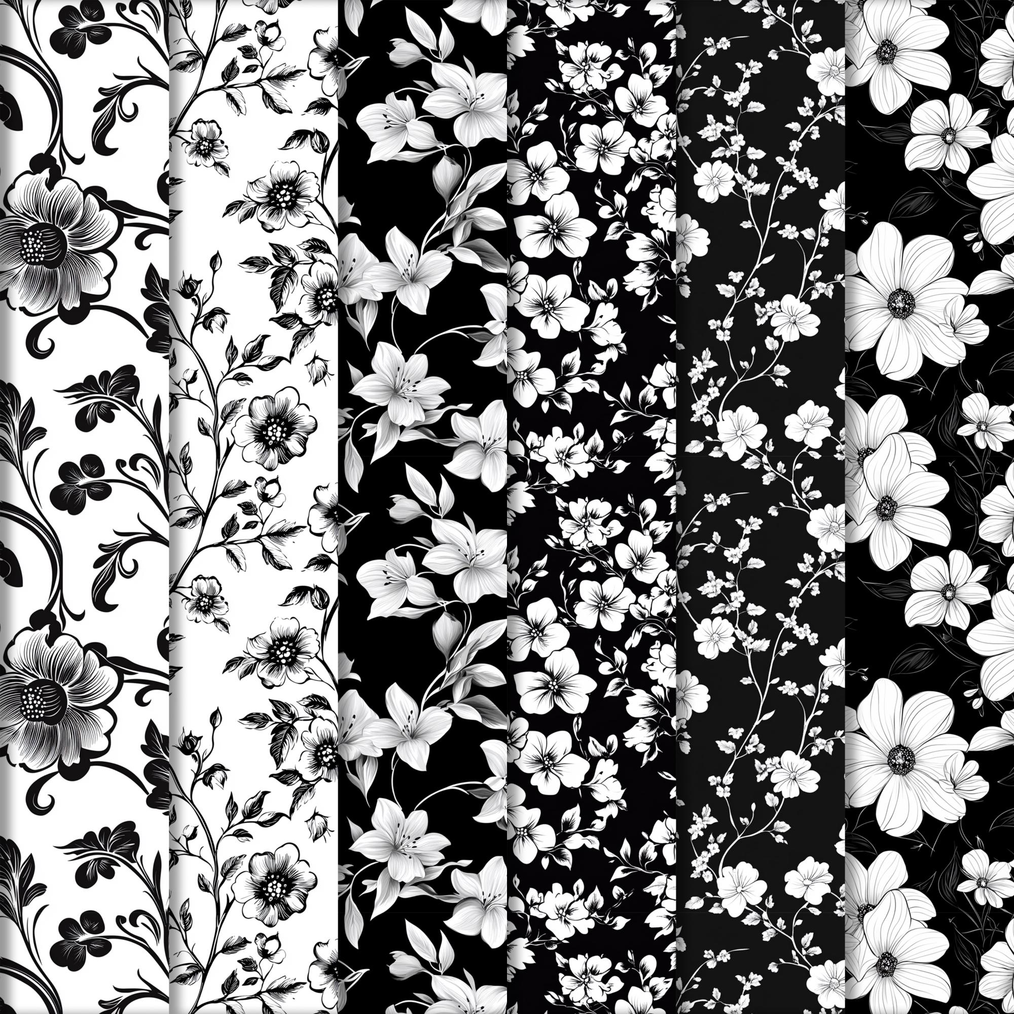 Black & White Flowers Digital Paper | Seamless Patterns | Floral ...