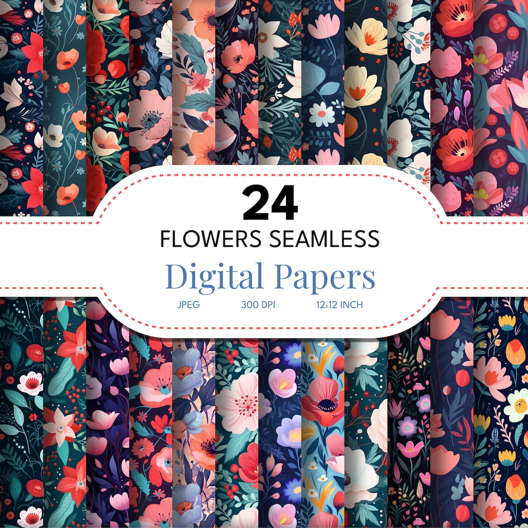 Floral Digital Paper: 24 Seamless Flower Patterns (digital Download) - Etsy