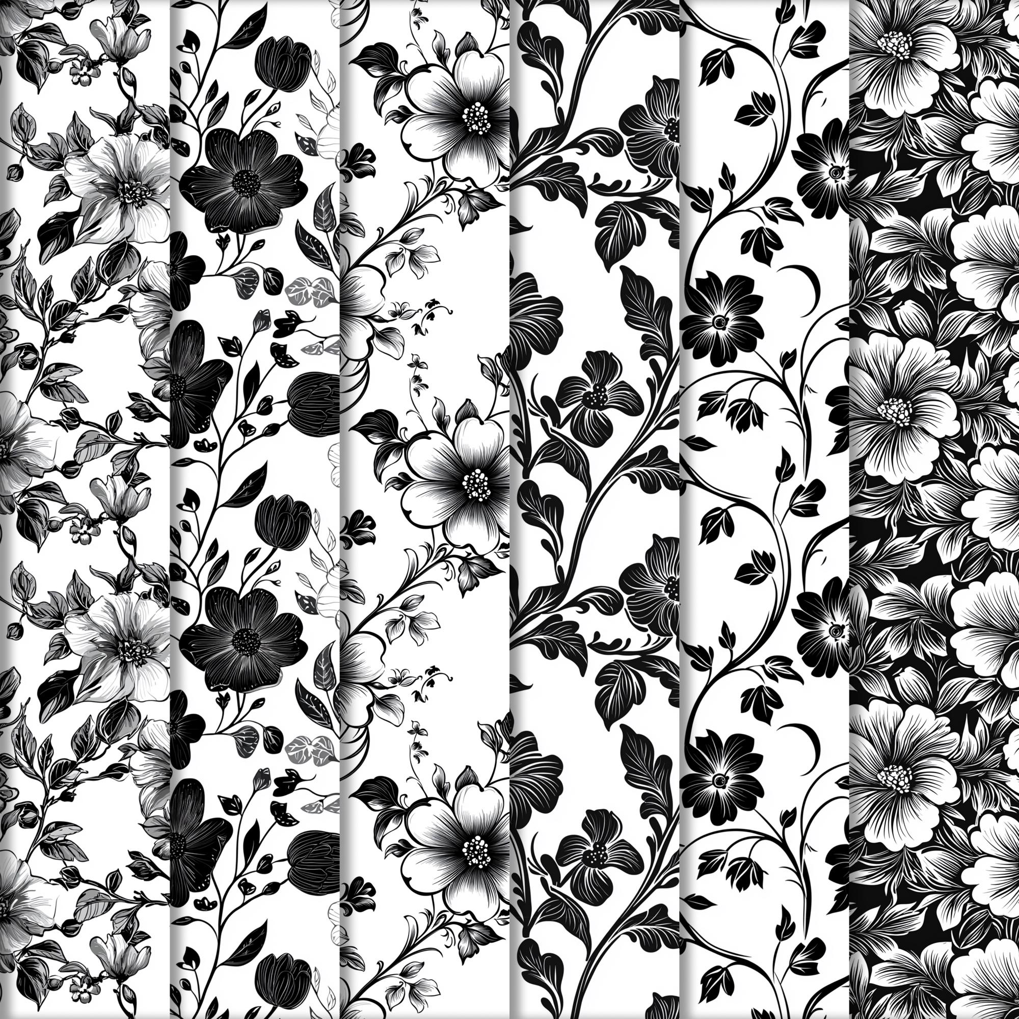 Black & White Flowers Digital Paper | Seamless Patterns | Floral ...