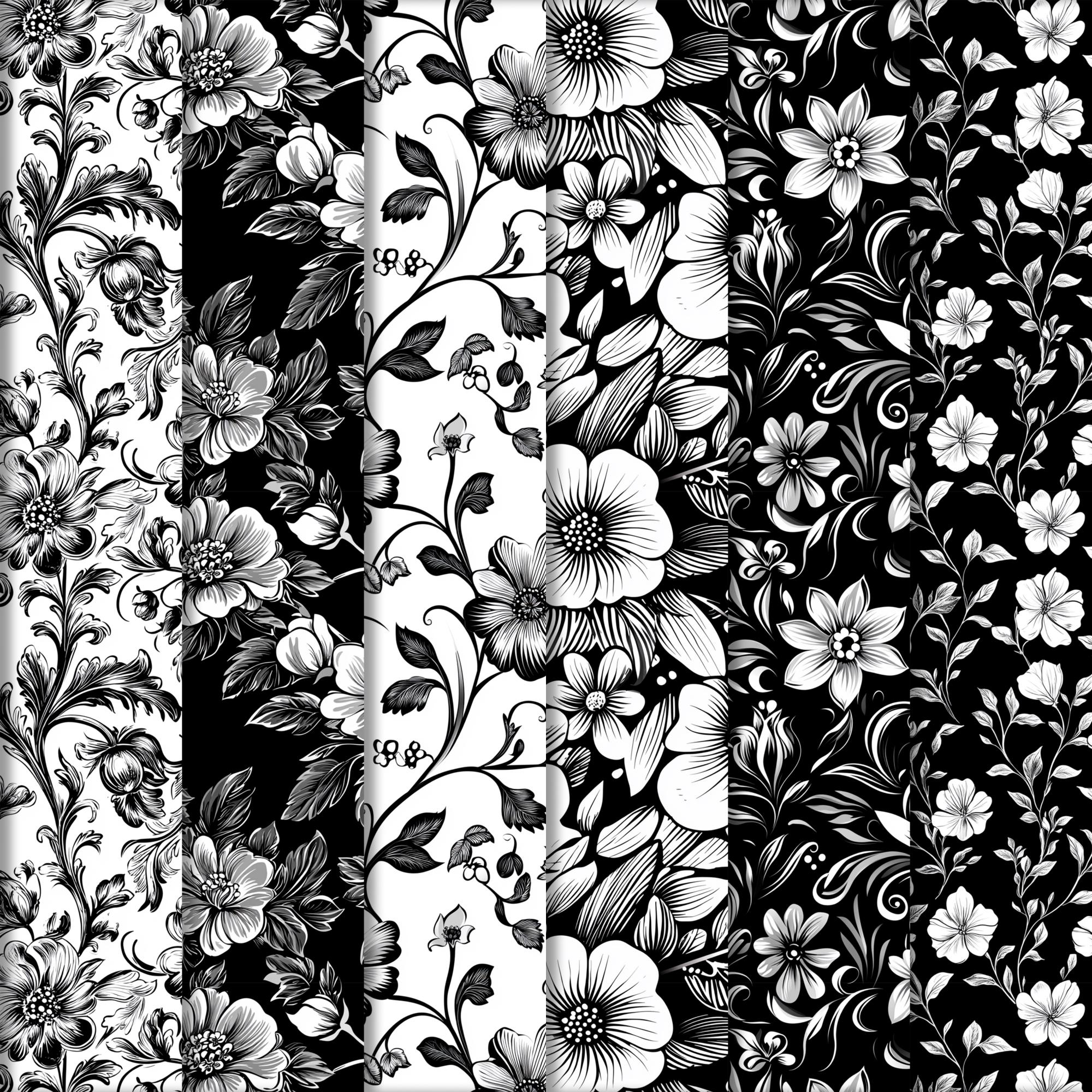 Black & White Flowers Digital Paper | Seamless Patterns | Floral ...