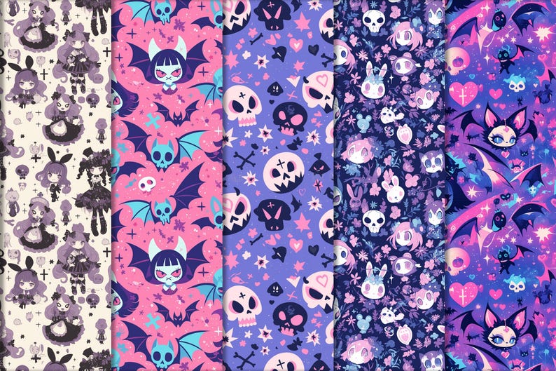 Cute Pastel Goth Pattern | Seamless Digital Paper Patterns | Cute Fun Prints Backgrounds ...