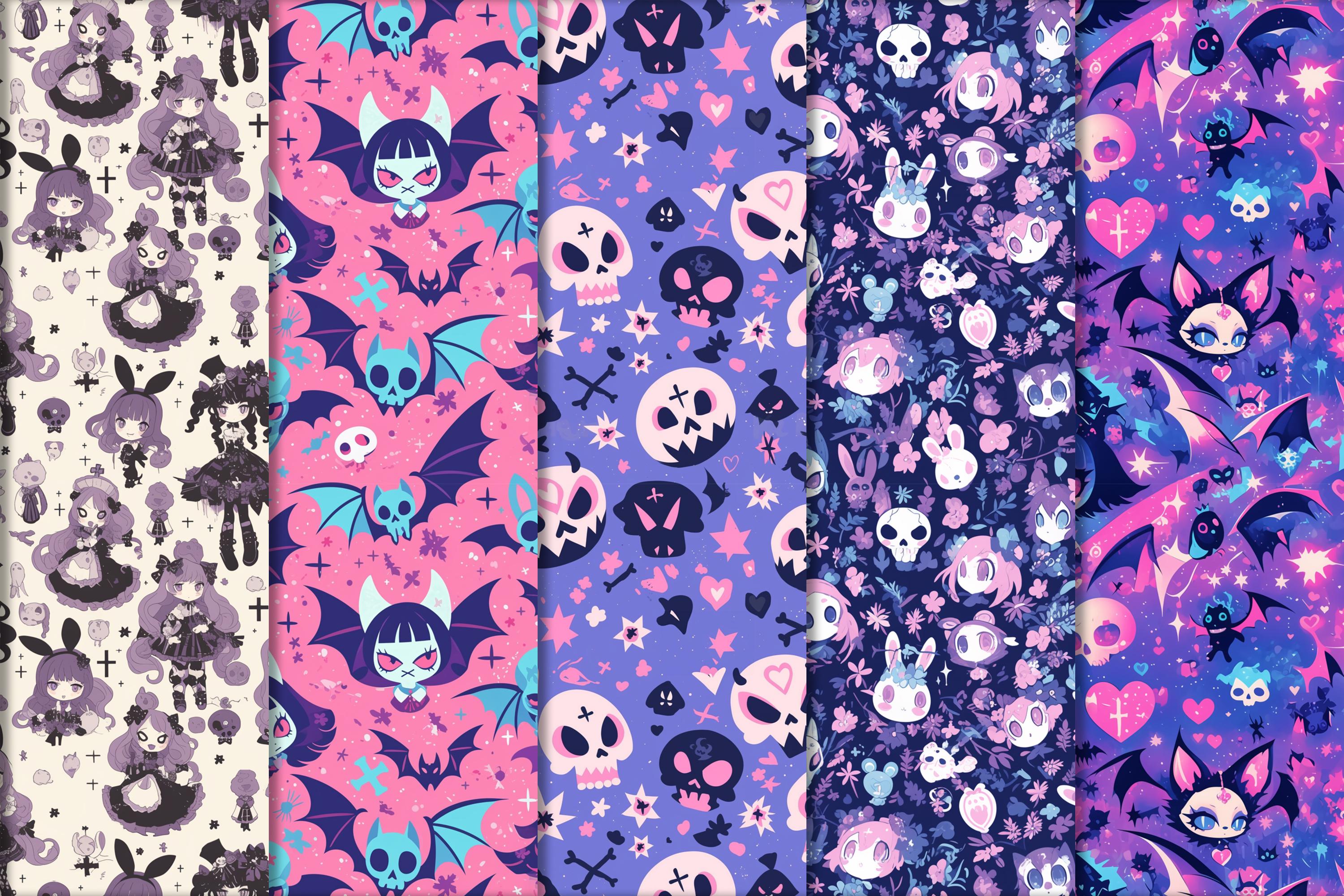 Cute Pastel Goth Pattern | Seamless Digital Paper Patterns | Cute Fun ...