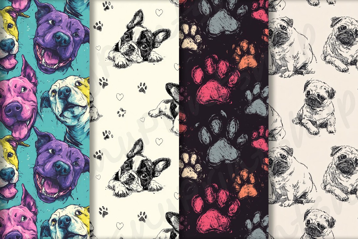 Cute Dog Patterns | Paw Print Patterns | Seamless Digital Papers ...