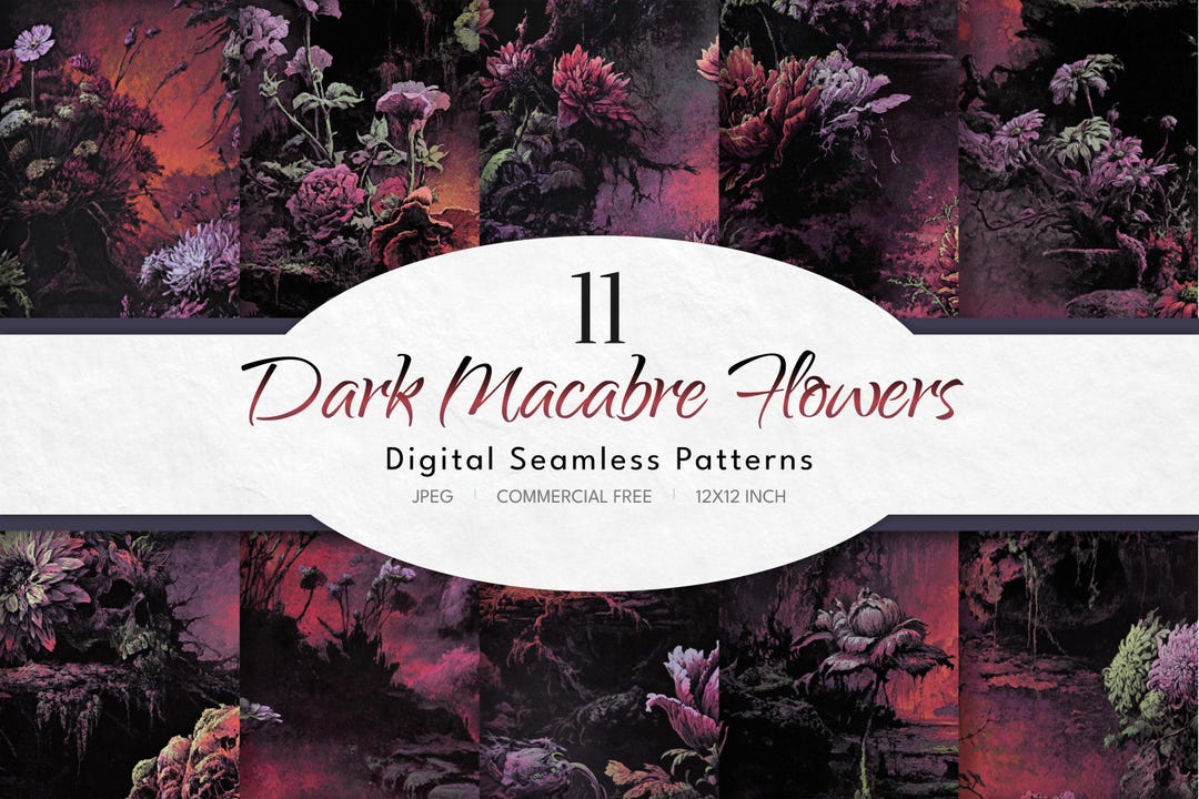 Dark Macabre Floral Seamless Patterns – 11 Gothic Botanical Digital ...