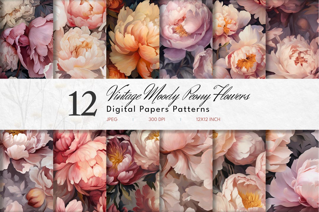 Flowering Peony Digital Paper | Seamless Patterns | Floral Background ...
