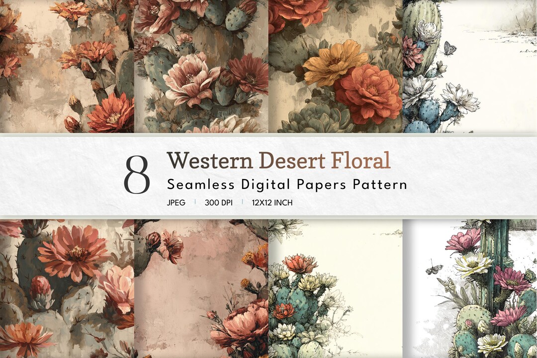 Boho Desert Floral Digital Paper: Seamless Western Patterns (12"x12 ...
