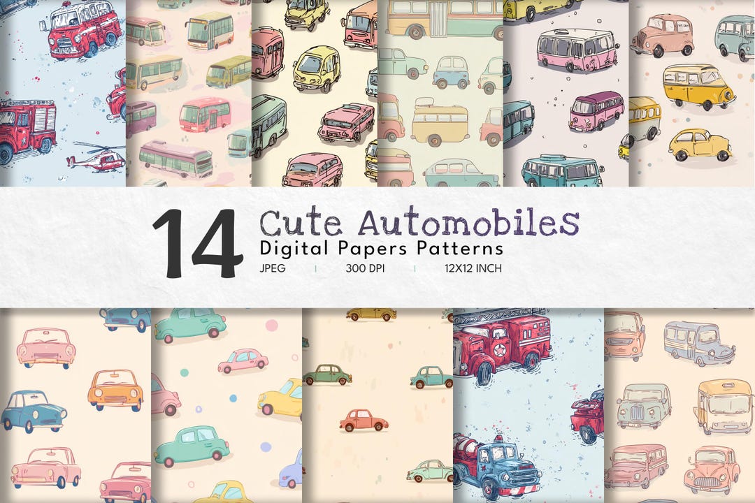 Kids Automobile Seamless Patterns: Playful Car Digital Papers (digital ...