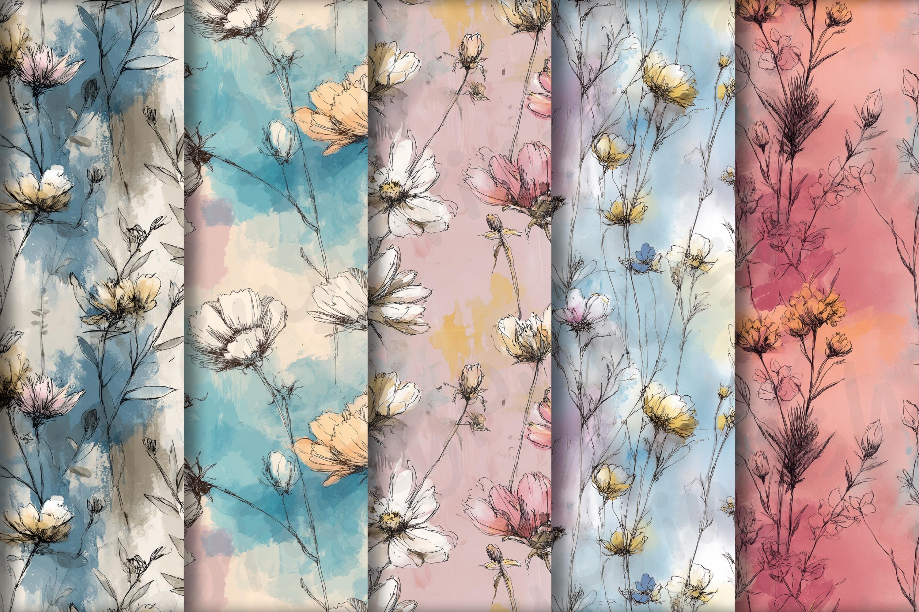 Watercolor Floral Digital Paper Pack: Blossom Patterns (commercial Use ...