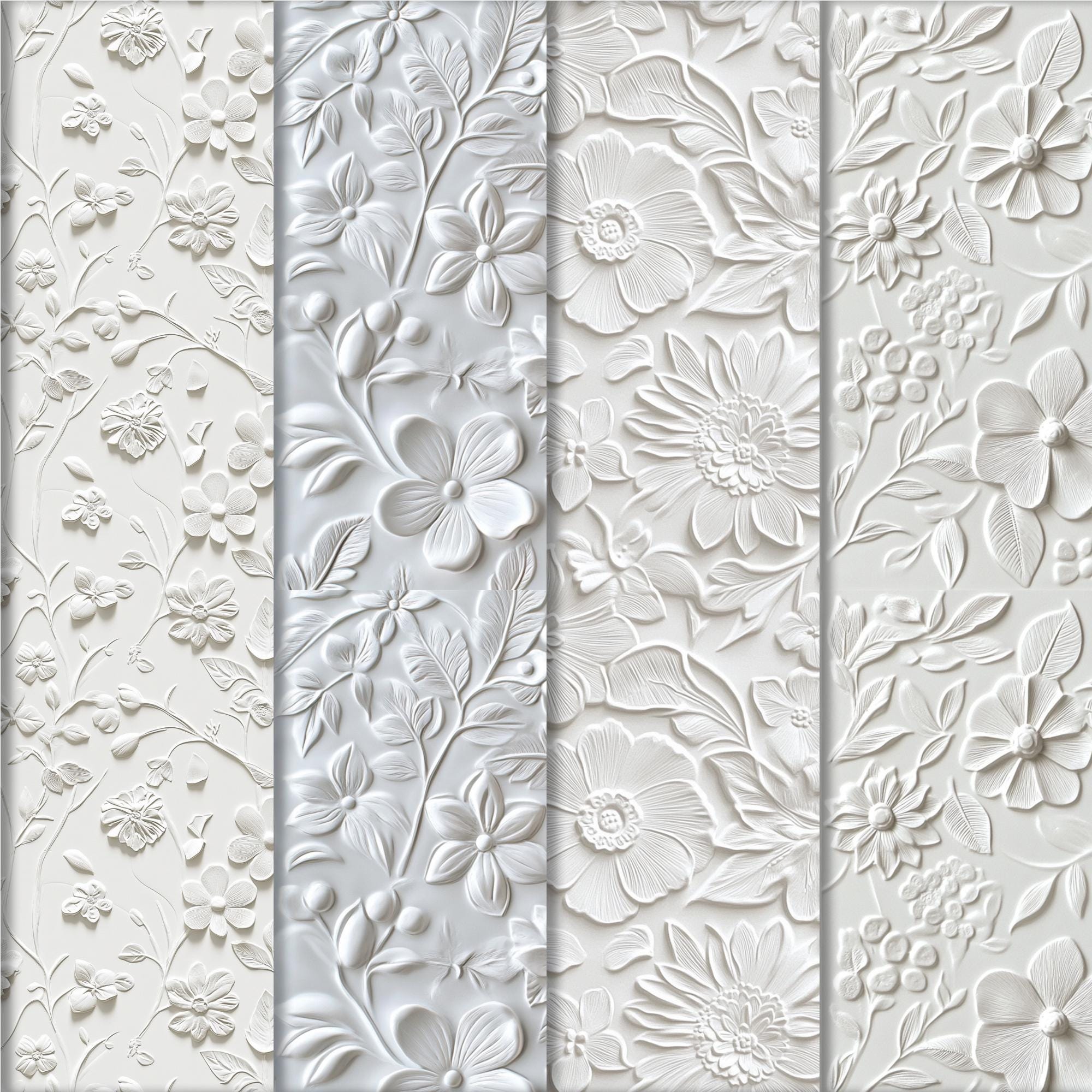 Flowers Digital Paper | Commercial Use | Emboss White Flower ...