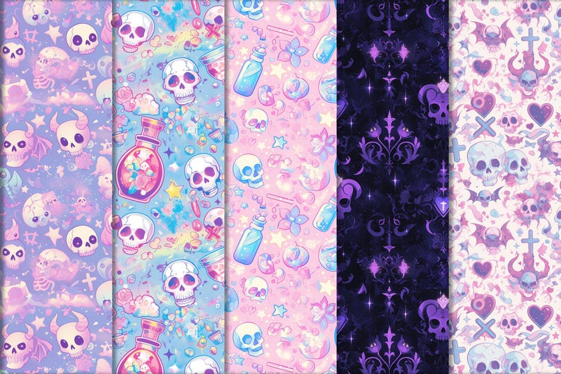 Cute Pastel Goth Pattern | Seamless Digital Paper Patterns | Cute Fun ...