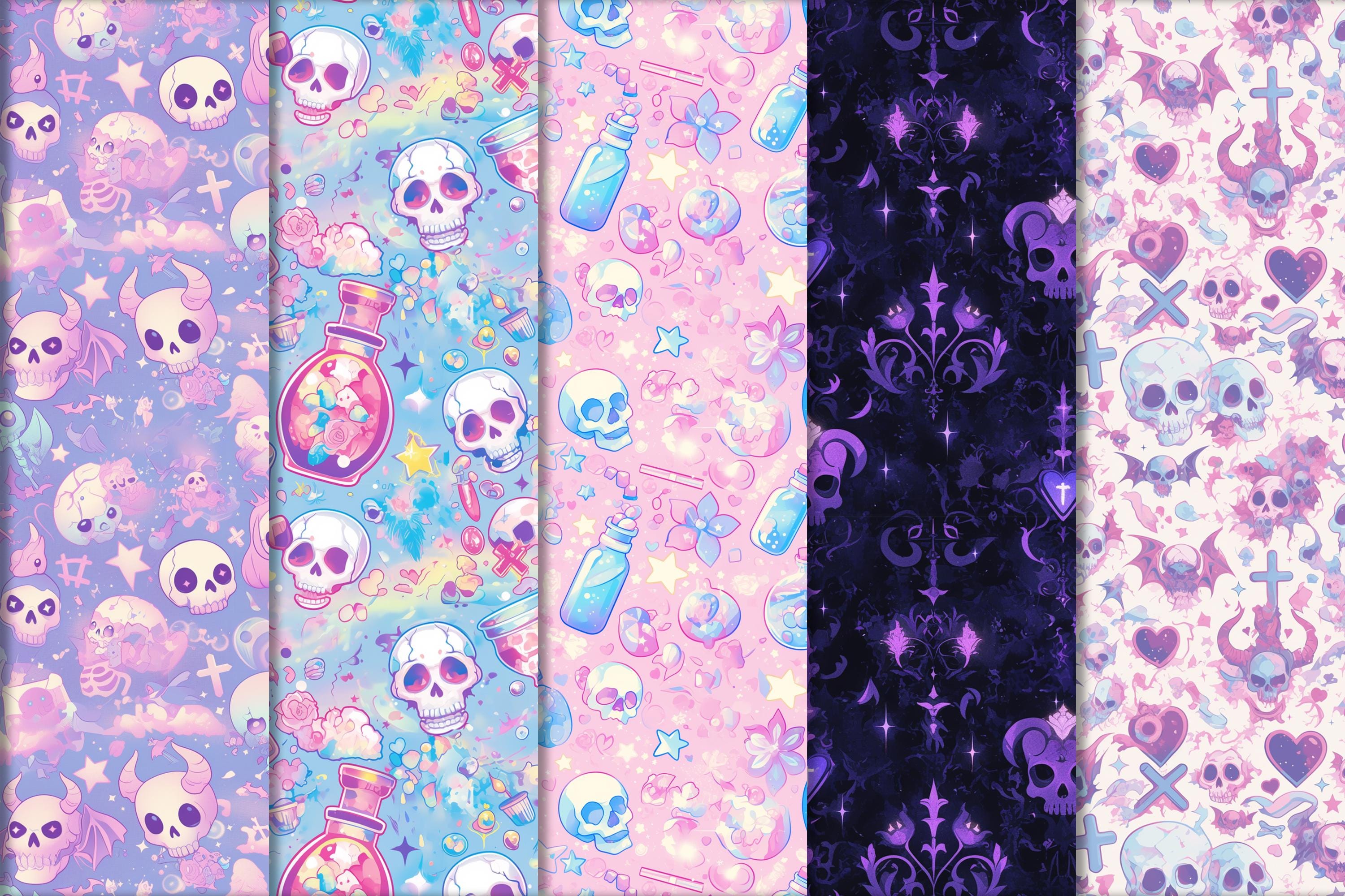 Cute Pastel Goth Pattern | Seamless Digital Paper Patterns | Cute Fun Prints Backgrounds ...