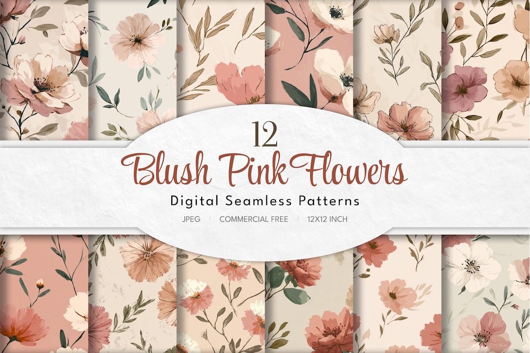 Blush Pink Floral Digital Paper – 12 Seamless Patterns, Wedding ...