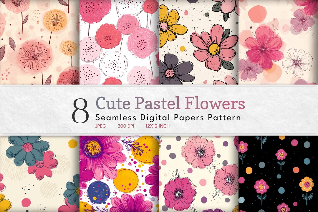 Pink Floral Digital Paper Pack: Seamless Pastel Patterns (12x12 ...
