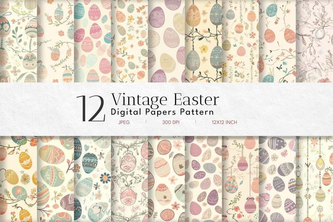 Vintage Easter Egg Digital Paper: Seamless Watercolor Patterns (digital ...