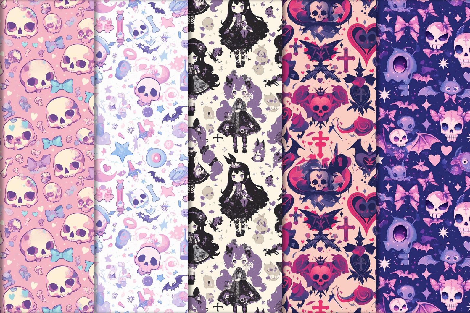 Cute Pastel Goth Pattern | Seamless Digital Paper Patterns | Cute Fun ...