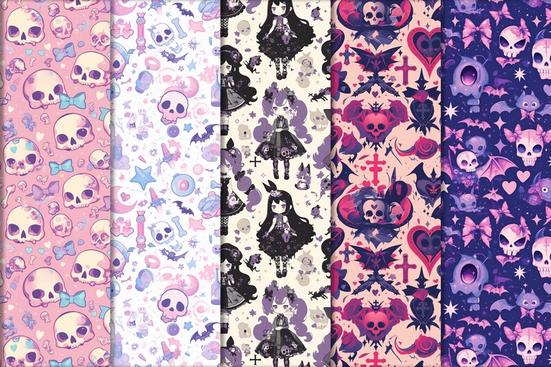 Cute Pastel Goth Pattern | Seamless Digital Paper Patterns | Cute Fun ...