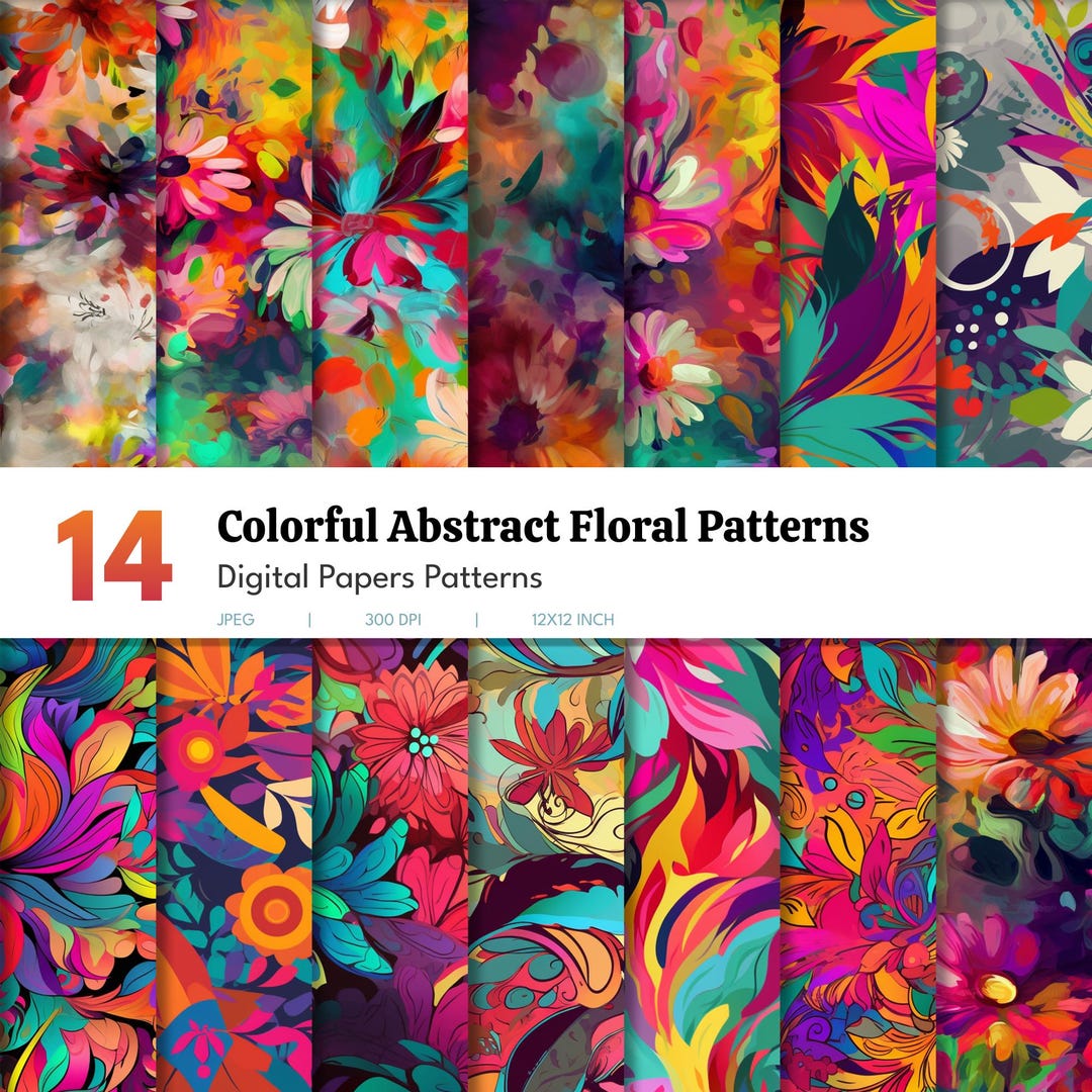Colorful Abstract Floral Digital Paper: Seamless Patterns (digital ...