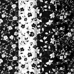 Black & White Flowers Digital Paper | Seamless Patterns | Floral ...