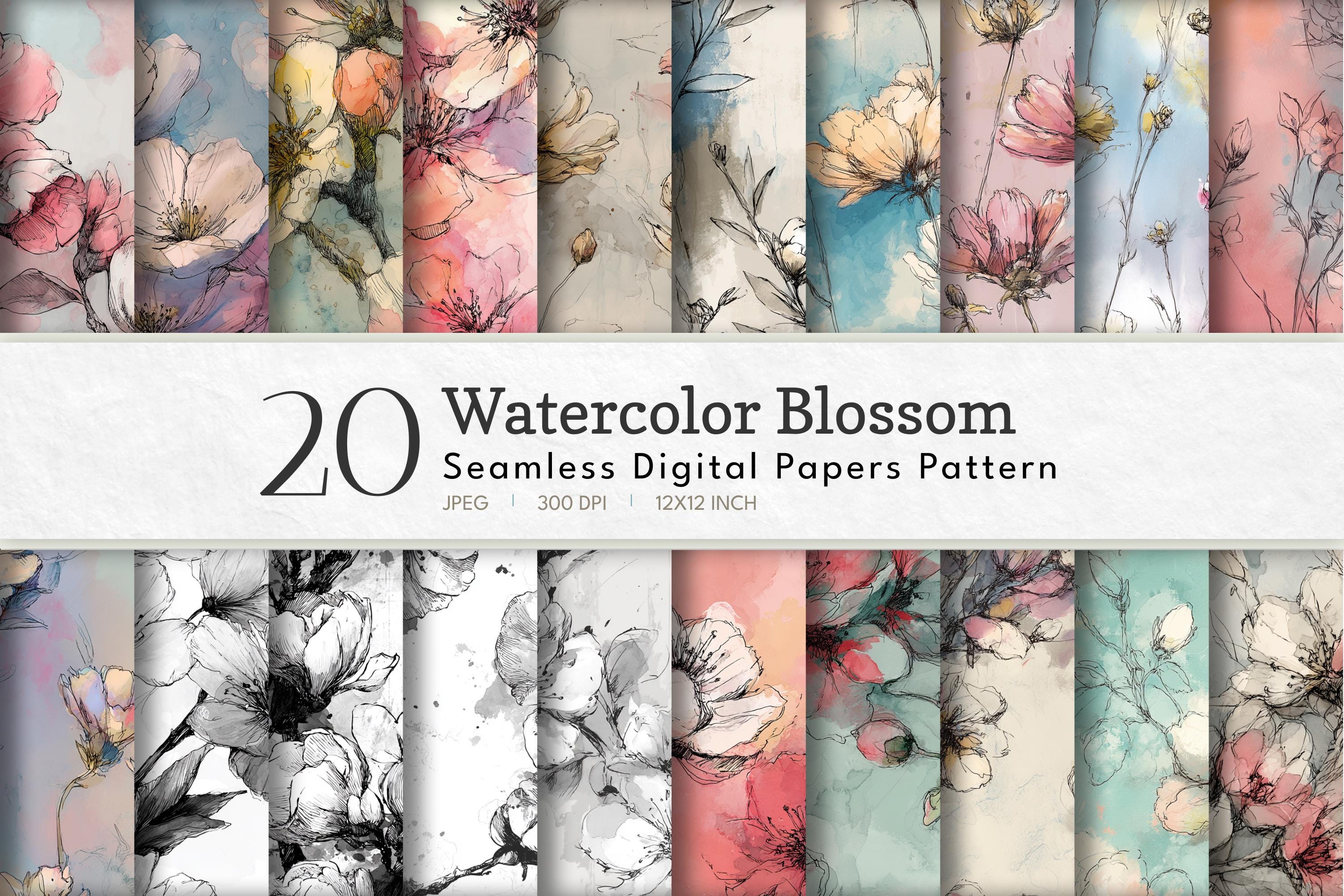 Watercolor Floral Digital Paper Pack: Blossom Patterns (commercial Use ...