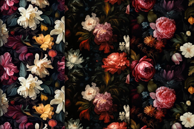 Dark Moody Floral Digital Paper: Seamless Botanical Patterns (instant ...