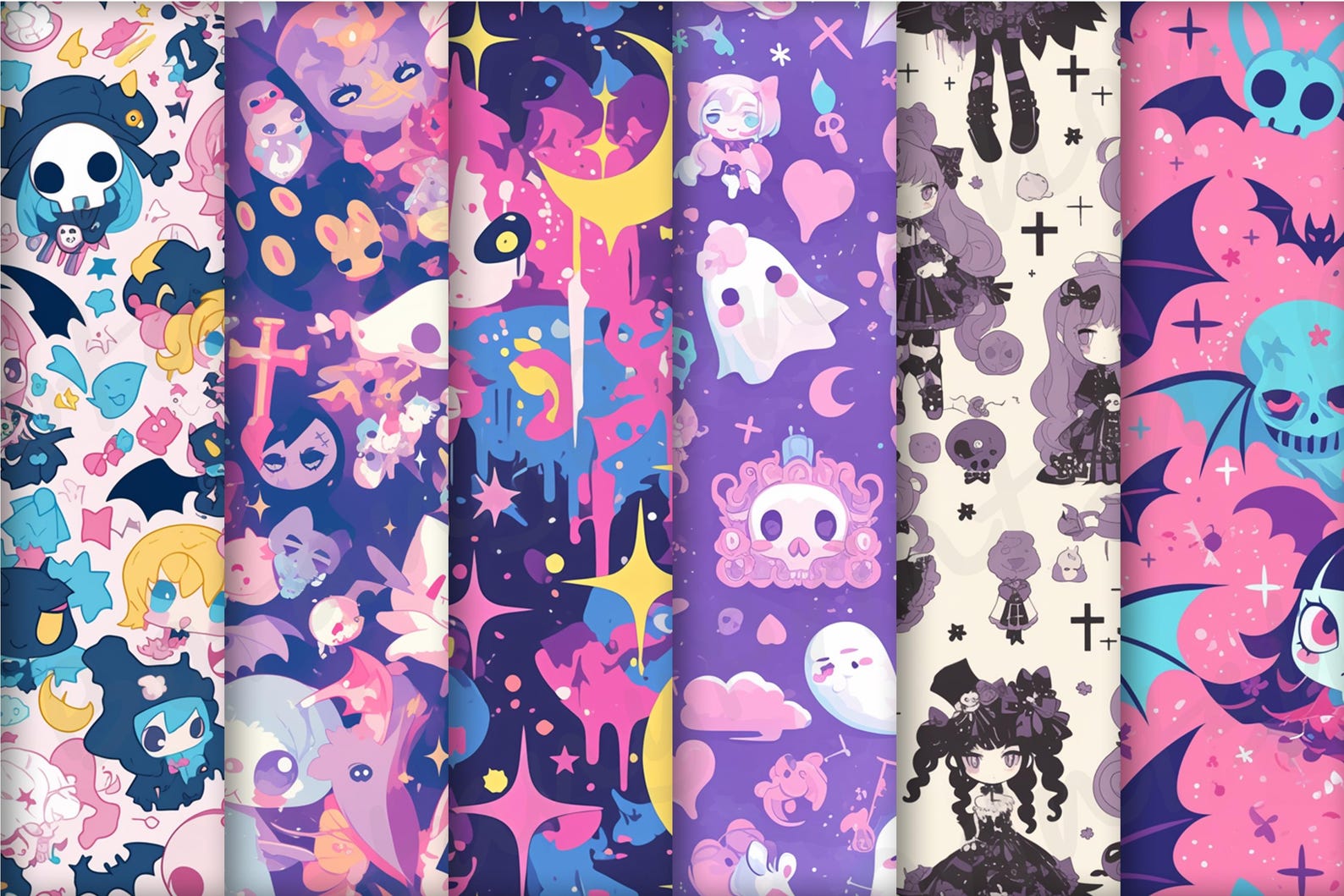 Cute Pastel Goth Pattern | Seamless Digital Paper Patterns | Cute Fun ...