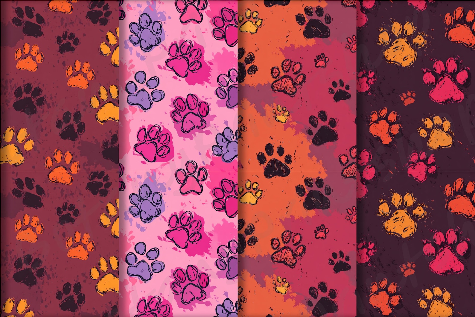 Cute Dog Patterns | Paw Print Patterns | Seamless Digital Papers ...