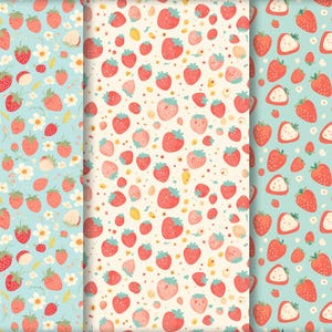 Strawberry Digital Paper: Seamless Pastel Patterns (digital Download ...