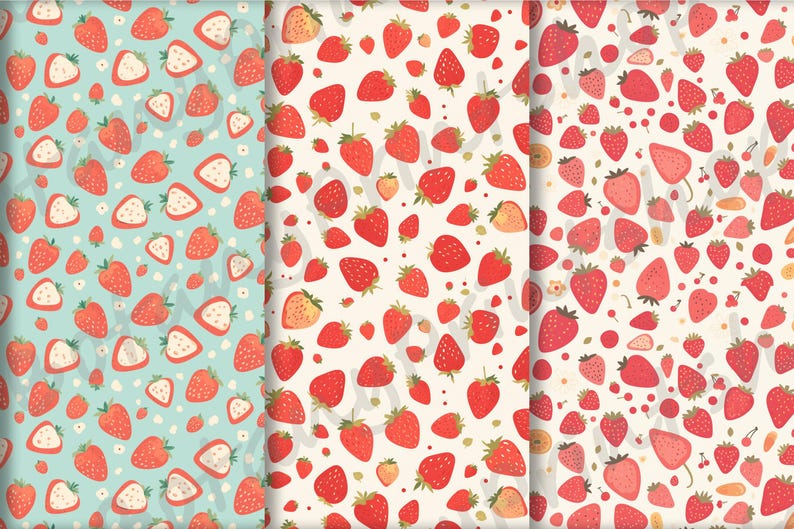 Strawberry Digital Paper: Seamless Pastel Patterns (digital Download ...