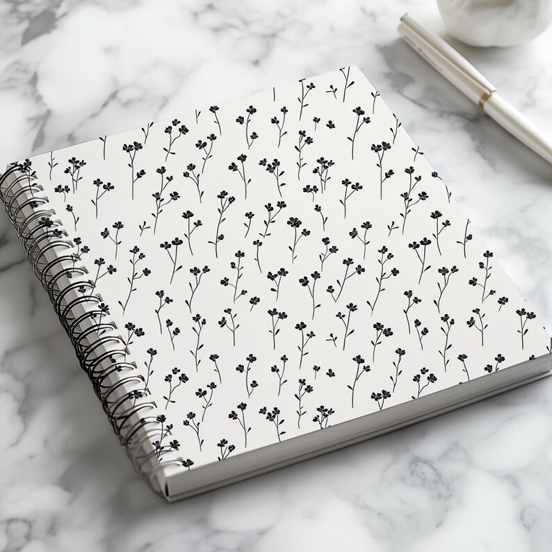 Black & White Flowers Digital Paper Seamless Patterns Floral Background ...