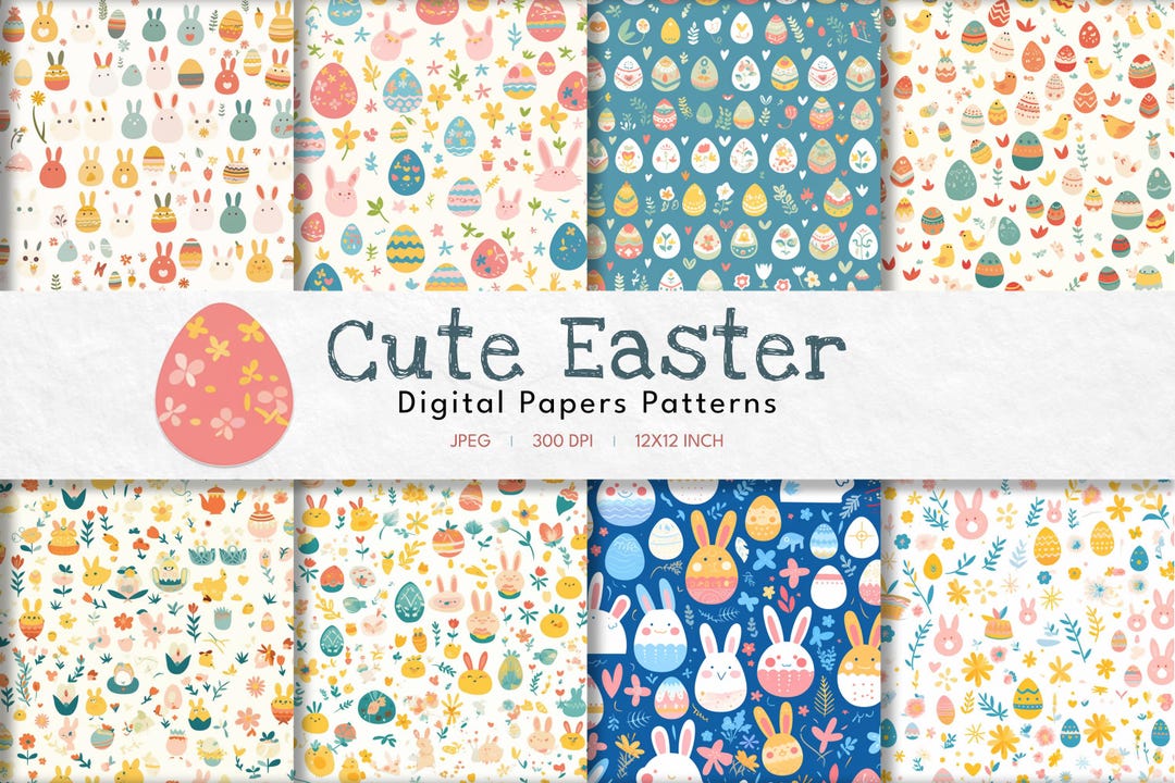 Cute Easter Digital Paper Seamless Patterns | Pastel Easter Eggs Set ...