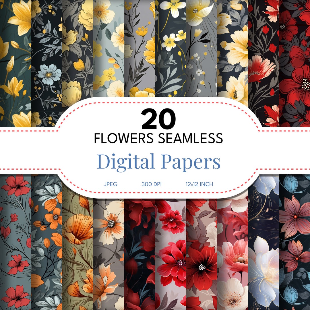 Floral Digital Paper: 20 Seamless Flower Patterns (digital Download) - Etsy