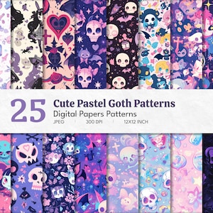 Cute Pastel Goth Pattern | Seamless Digital Paper Patterns | Cute Fun ...