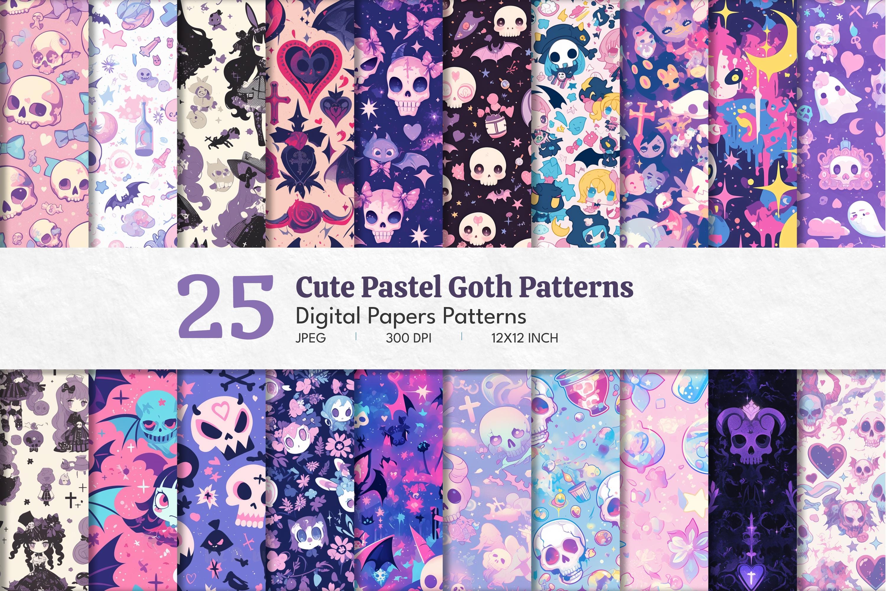 Cute Pastel Goth Pattern | Seamless Digital Paper Patterns | Cute Fun Prints Backgrounds ...