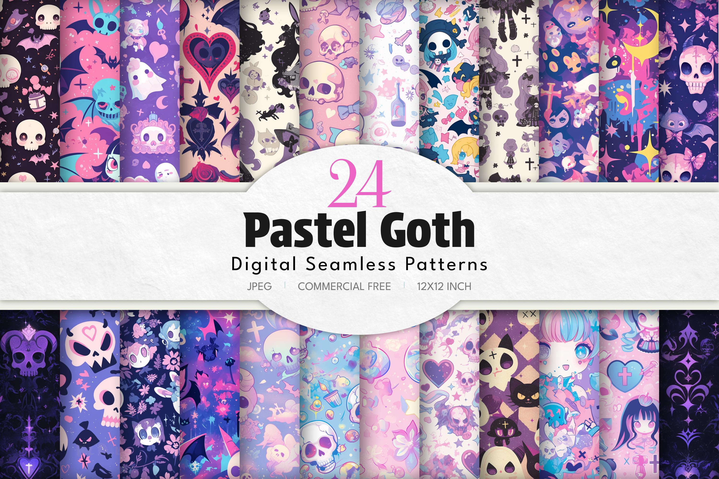 Cute Pastel Goth Pattern | Seamless Digital Paper Patterns | Cute Fun ...