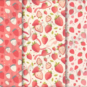 Strawberry Digital Paper: Seamless Pastel Patterns (digital Download ...