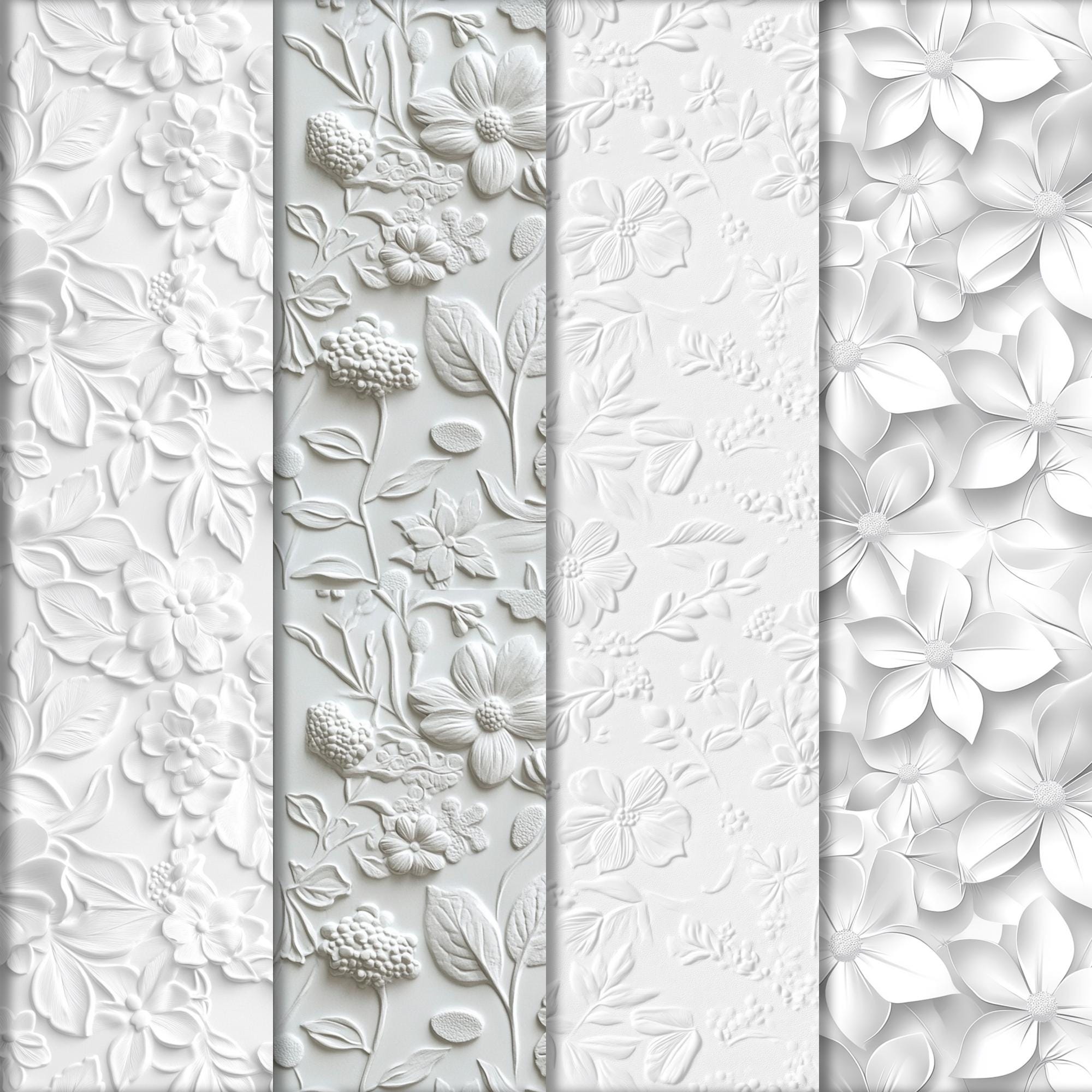 Flowers Digital Paper | Commercial Use | Emboss White Flower ...