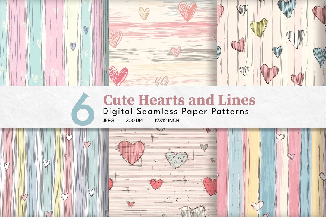Pastel Hearts Digital Paper: Seamless Nursery Patterns (digital ...