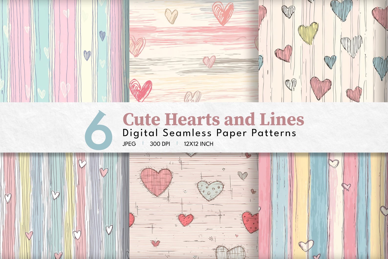 Pastel Hearts Digital Paper: Seamless Nursery Patterns (digital ...
