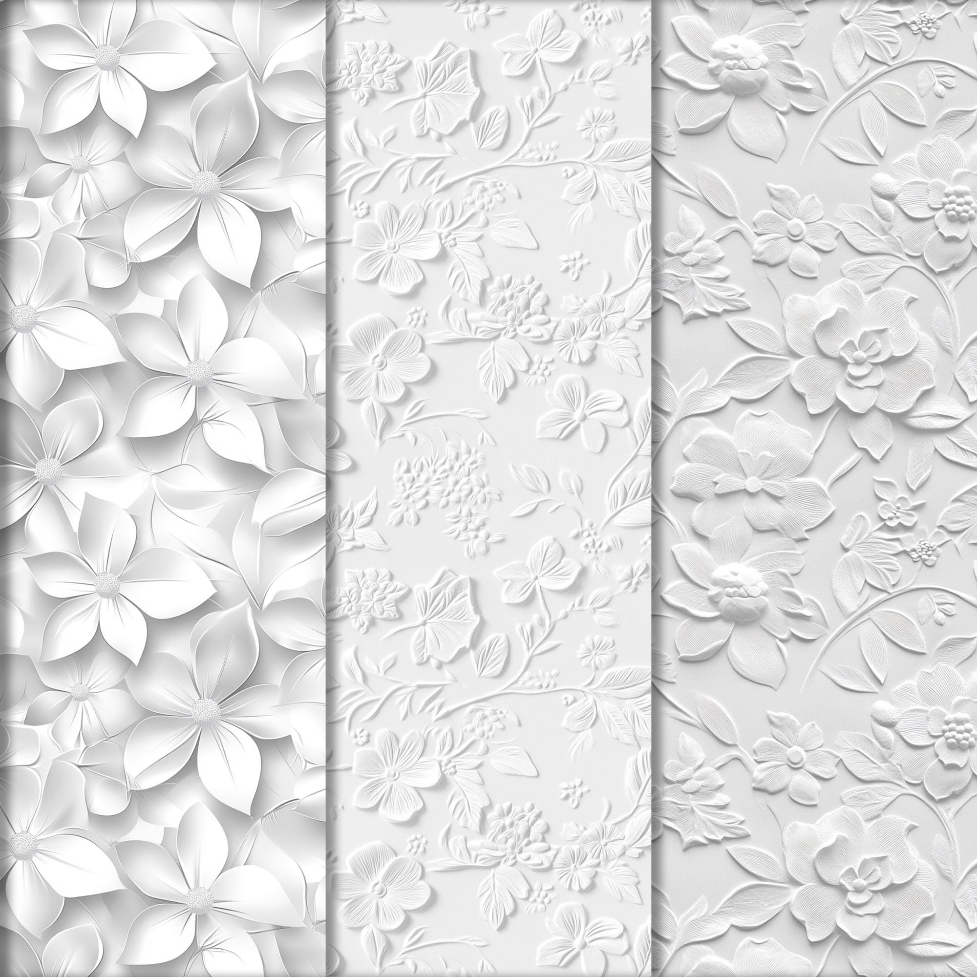 Flowers Digital Paper | Commercial Use | Emboss White Flower ...