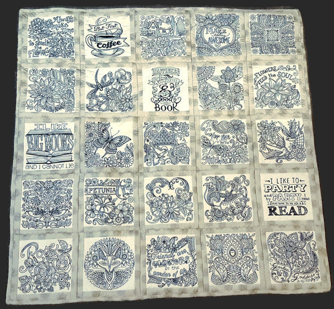 Color Me Stitches Quilt, Coloring Quilt, Adult Coloring Quilt ...