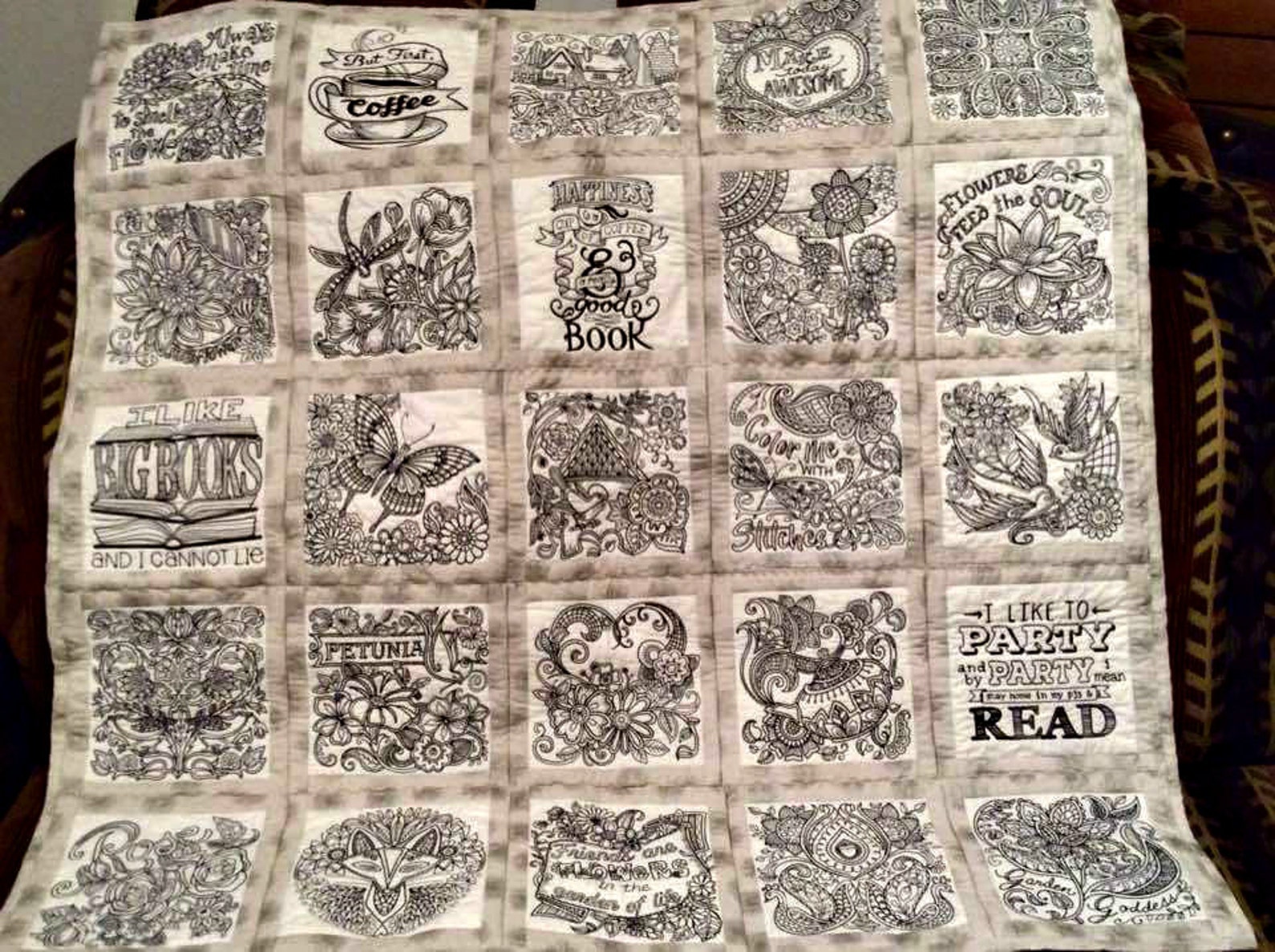 Color Me Stitches Quilt, Coloring Quilt, Adult Coloring Quilt ...