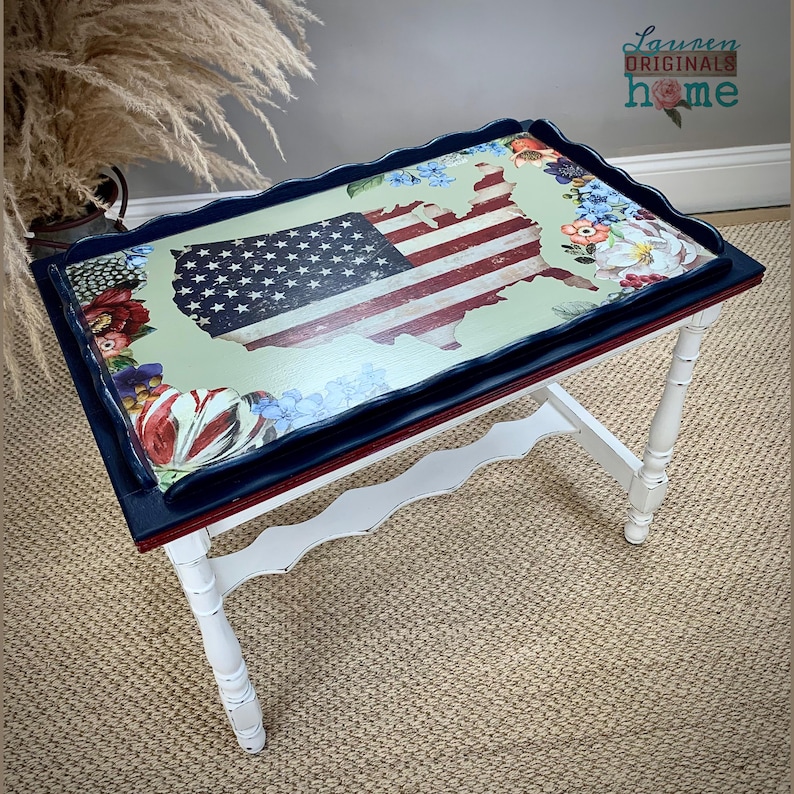 Vintage American Flag Coffee Table - Patriotic Painted Small Accent ...