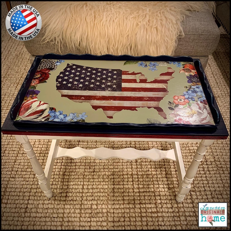 Vintage American Flag Coffee Table - Patriotic Painted Small Accent ...