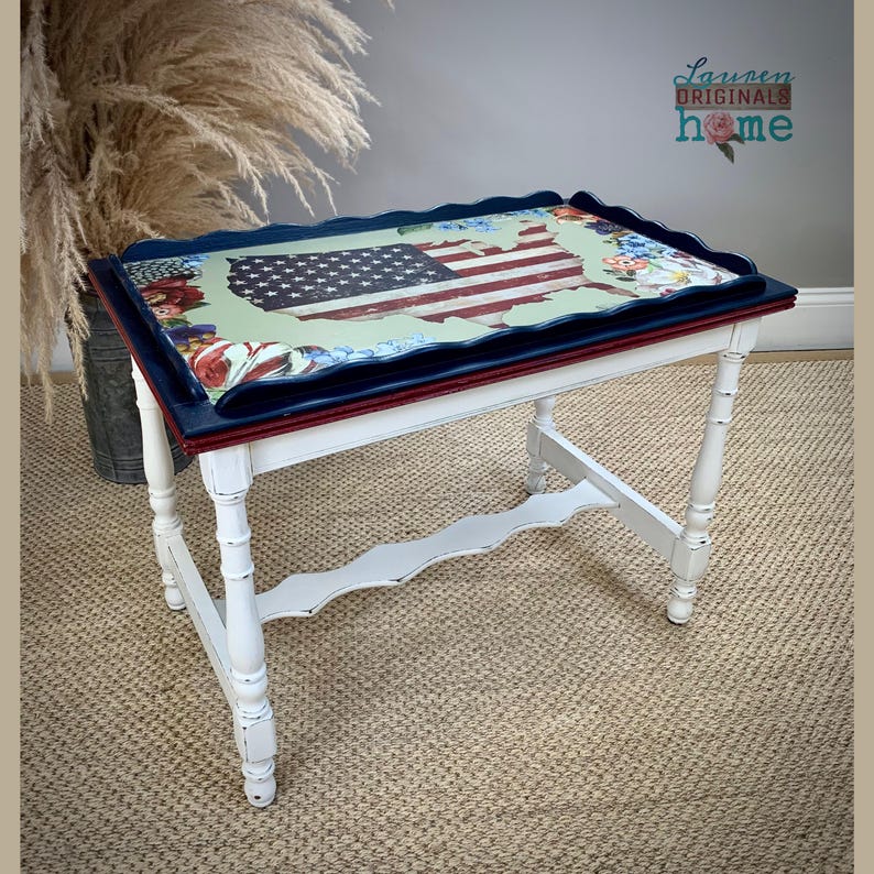 Vintage American Flag Coffee Table - Patriotic Painted Small Accent ...