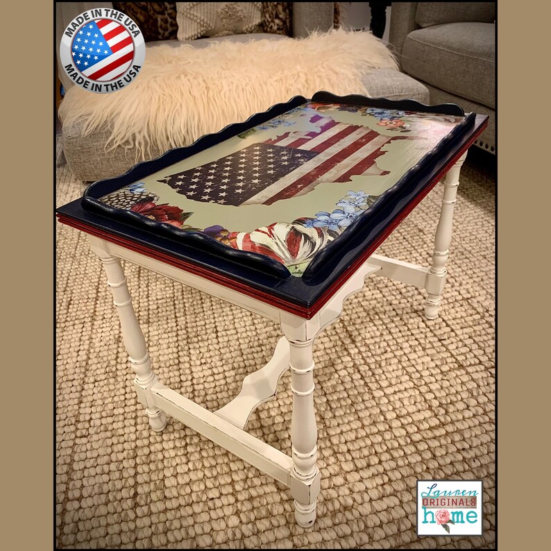 Vintage American Flag Coffee Table - Patriotic Painted Small Accent ...
